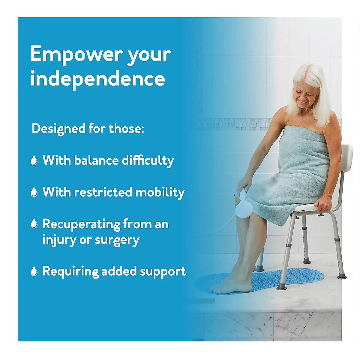Carex Shower Chair With Back, Bath Chair and Shower Seat For Elderly, Handicap, and Disabled, 350lbs, Easy Assembly