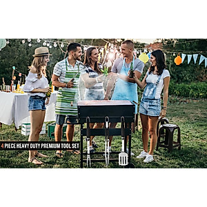 Qinshaine Barbecue Tool Set, BBQ Tools Set with Spatula, Tongs, Fork&Grill Cleaning Brush- The Ideal BBQ Gift Set for Men.4 -Piece (4pc)