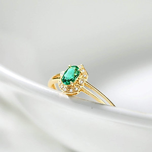 KnBoB Women 4 Claws Oval Shape 0.1ct Emerald Ring 18K Rose Gold Promise Wedding Engagement Bridal Anniversary Ring Size 6.5