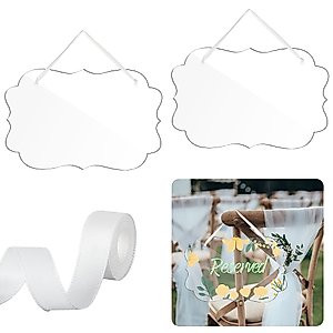 AHANDMAKER 2 Pcs Clear Acrylic Hanging Sign 7.87"x11.8" Wedding Chair Signs Reserved Seating Signs DIY Blank Names for Wedding Dinner Parties, Food Signs, Banquet Events