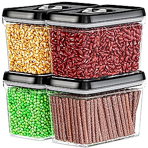 DWËLLZA KITCHEN Airtight Food Storage Containers - Pantry Snacks Kitchen Container, Baking Supplies, 4LB Sugar & Flour Canister - 4 Pc Set All Same Size - Clear Plastic BPA-Free - Keeps Fresh & Dry