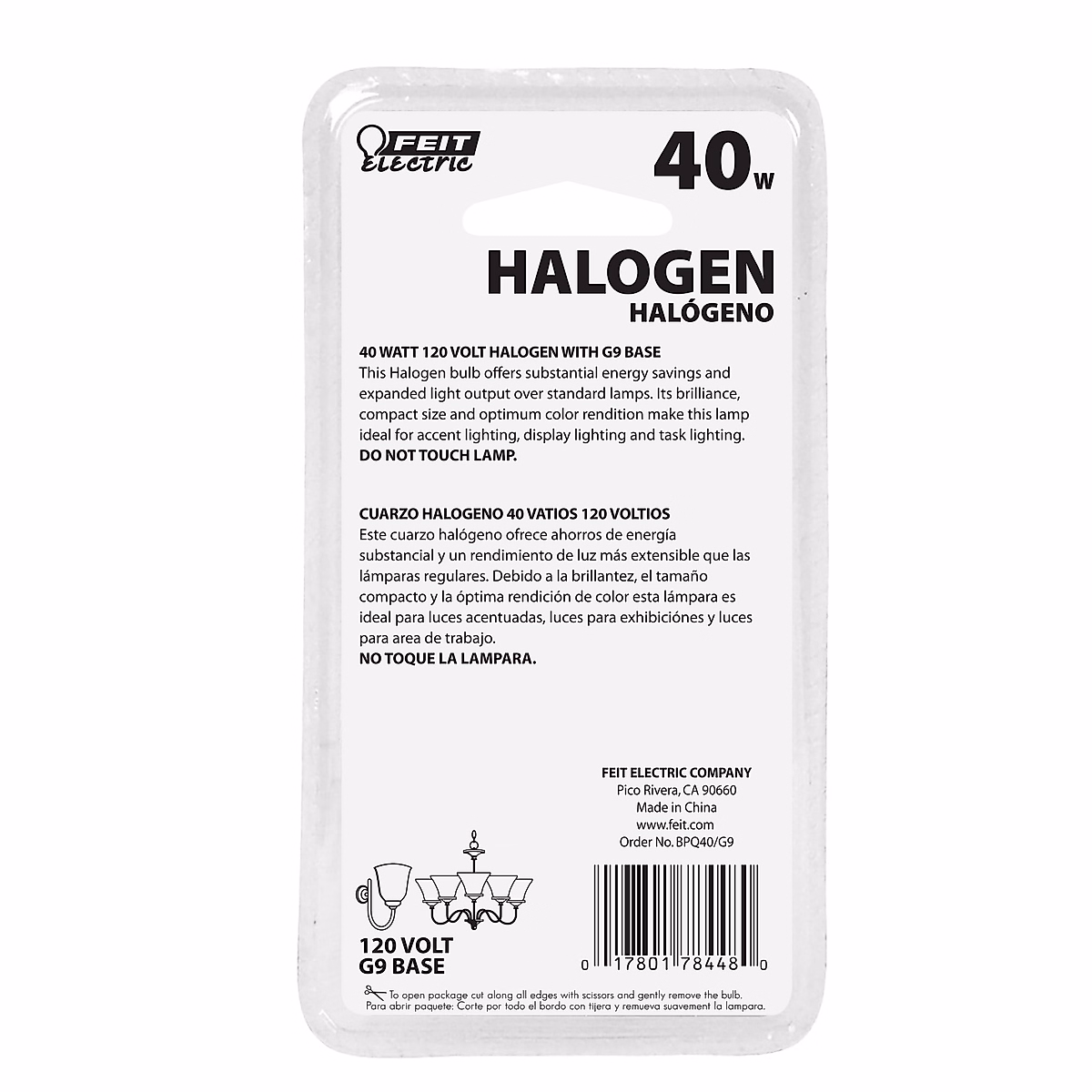 Feit Electric BPQ40/G9/RP 40-Watt T4 JCD Halogen Bulb G9 Bi-Pin Base, Clear