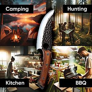 Matsato Chef Knife - Perfect Kitchen Knife with Premium Leather Sheath. Japanese Knife for Cooking, Chopping Knife for Home, Camping. Chef’s Knives Designed for Balance & Control, Damascus Quality