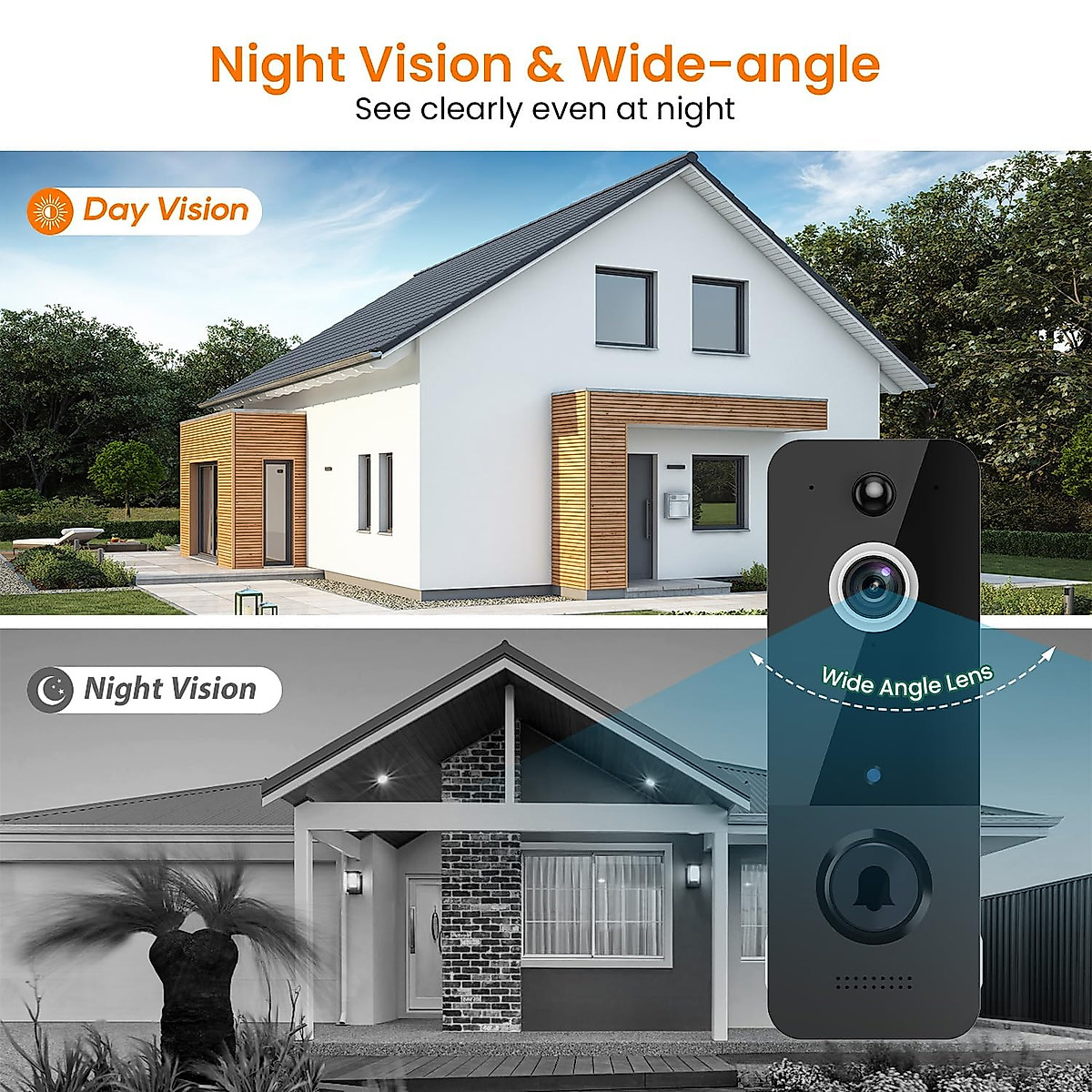 Biglory Video Doorbell Camera Wireless with Chime, AI Human Detection, 2-Way Audio, Live View, 2.4G WiFi, Night Vision, Cloud Storage, Battery Powered, Indoor Outdoor Surveillance
