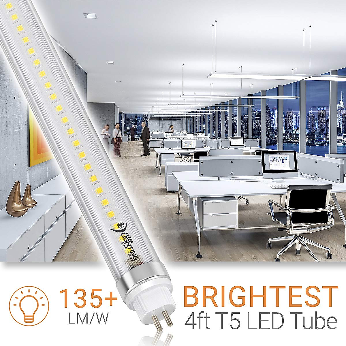 4ft 24W T5 High Output LED Tube Light, 45.75", F54T5 Equal, 5000K (Cool White), Clear Lens, 3500 lm, G5 Mini Base, 100-277V, Ballast Bypass, Dual-End Powered, LED Shop Light, UL-Listed (4-Pack)