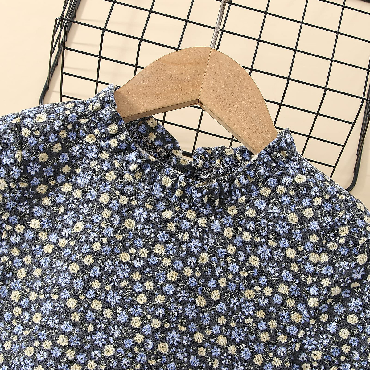 VINUOKER Toddler Girls Cotton Dress Long Sleeve Floral Dress for Little Girls Midi Dress 2-8years Fall Winter Dress A-blue