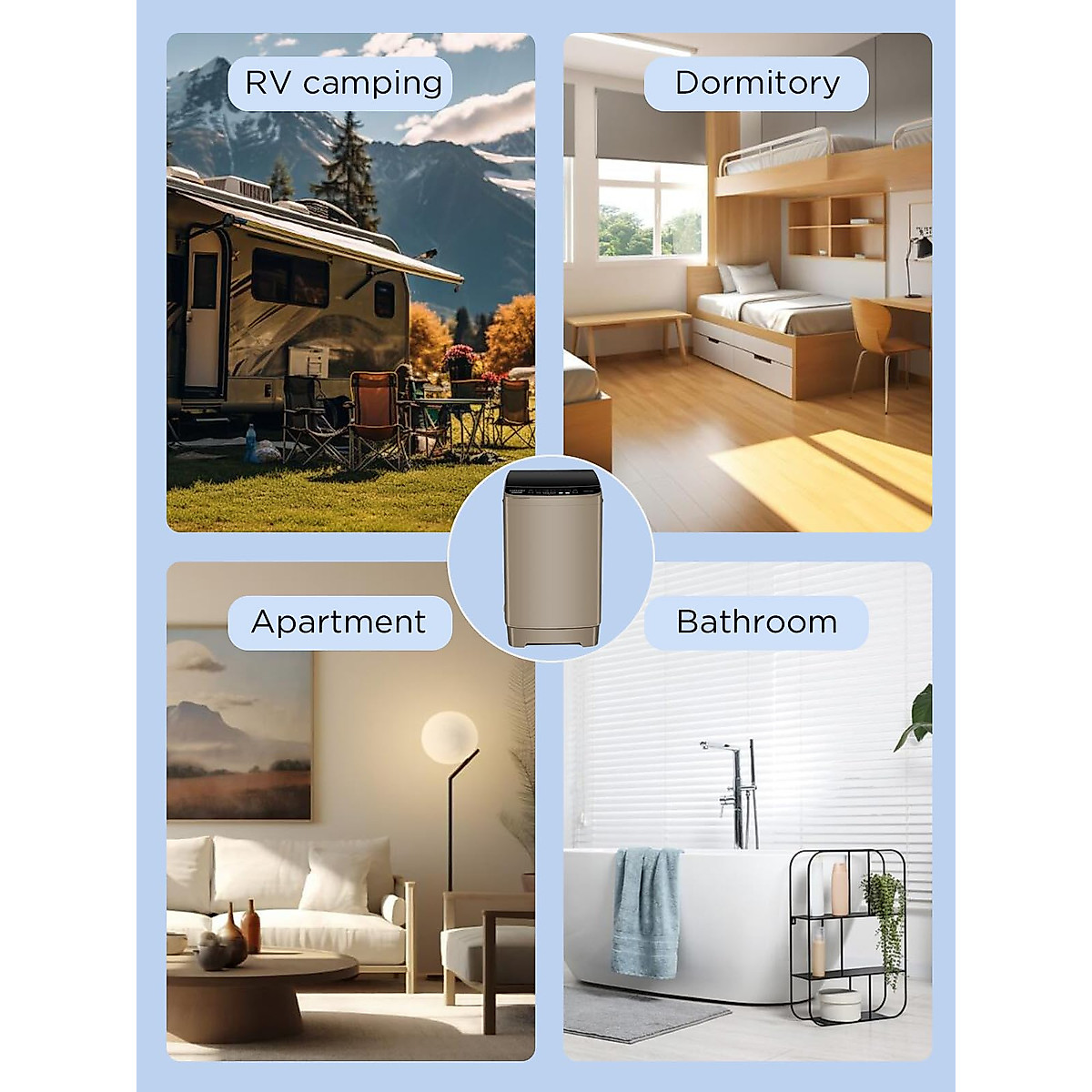 F.W.WOOLWORTHS 17.7 lbs Full-Automatic Washing Machine with LED Display, Laundry Washer with Drain Pump, 10 Wash Programs 8 Water Levels Washer & Spinner for Home, Apartment, Dorms, Gold