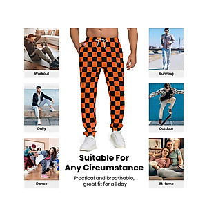 QINGXUN Sweatpants for Men Black Checkered Pants Men Lightweight Joggers Pants Drawstring Checkered Sports Pants with Pockets