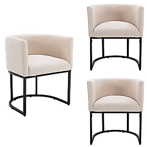 RIVOVA Mid Century Modern Dining Room Chairs Set of 3, Linen Upholstered Arm Chairs with Back and Black Legs Accent Chairs Side Chairs for Home Kitchen Living Room, Cream