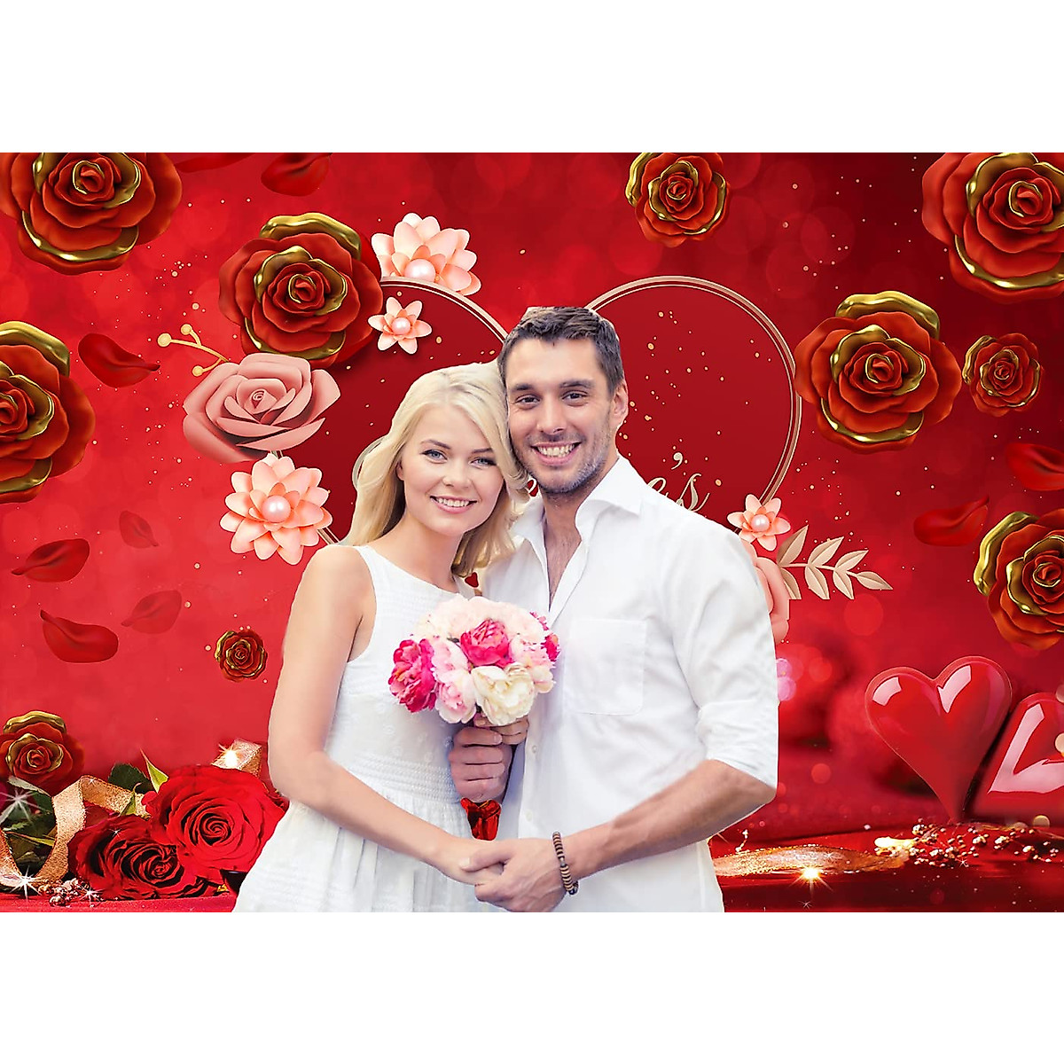 CYLYH 7x5ft Valentine's Day Backdrop Beautiful Blossom Love Heart Valentine's Day Party Bridal Shower Wedding Anniversary Decoration Valentine's Day Banner D556