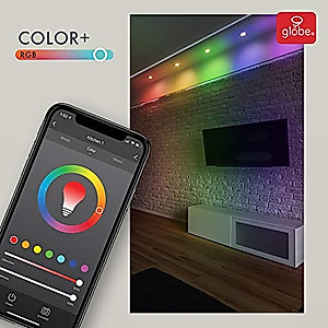 Globe Electric 50043 Wi-Fi Smart 10 Watt (90W Equivalent) Multicolor Changing RGB Tunable White Frosted LED Light Bulb, No Hub Required, Voice Activated, 2000K - 5000K, PAR38 Shape, E26 Base