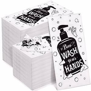 400 Pieces Bathroom Napkins Disposable Guest Towels Bathroom Guest Paper Hand Towels Please Wash Your Hands Bathroom Etiquette Guest Napkins for Powder Room Wedding Holiday Anniversary Birthday Party