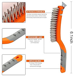 MAXMAN Wire Brushes 2 Pcs, 14 Inch Stainless & Carbon Steel Wire Scratch Brush, Wire Brush with Rubber Handle, Heavy Duty Wire Brushes with Metal Scraper for Cleaning Rust, Automotive, Paint, Welding