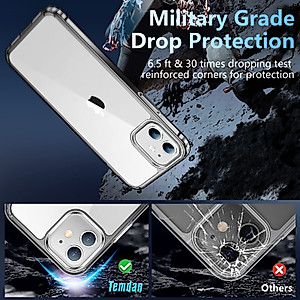 Temdan for iPhone 12 Case for iPhone 12 Pro Case,[Ultra Slim] [Not Yellowing] Lightweight & Thin,Screen & Camera Protection, Shockproof Protective - Black