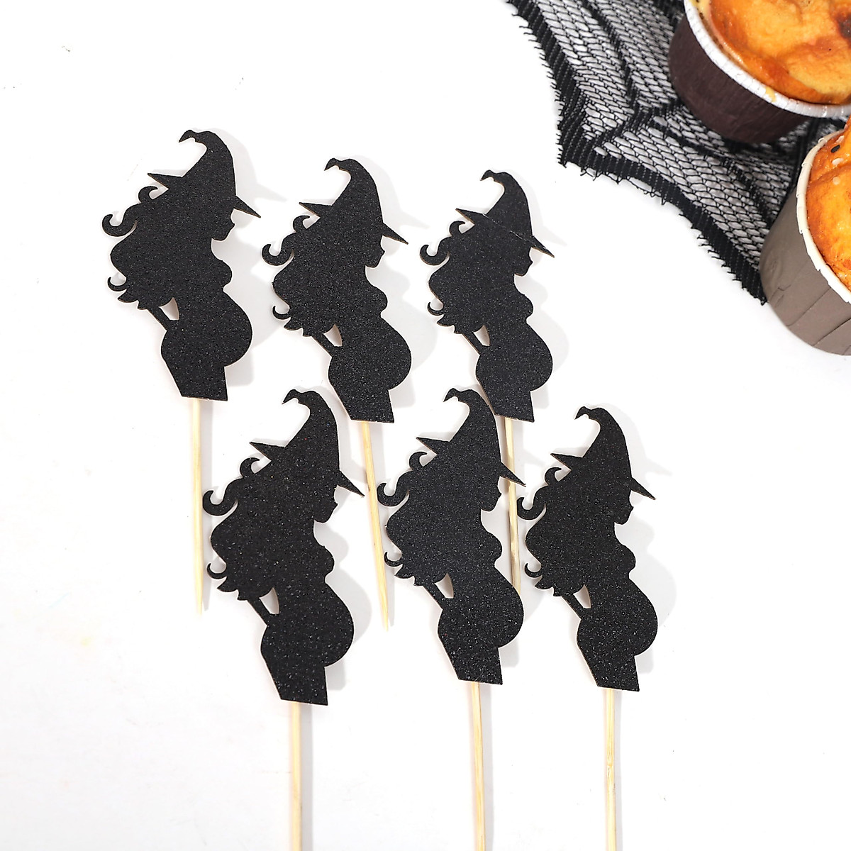 12pcs Halloween Witch Baby Shower Cupcake Toppers - Cauldron Witch Gender Reveal Party Decorations, Halloween Boy or Girl Cupcake Toppers