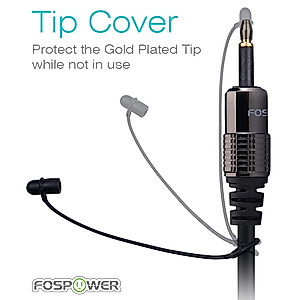 FosPower 24K Gold Plated Toslink to Mini Toslink Digital Optical S/PDIF Audio Cable with Metal Connectors & Strain-Relief PVC Jacket - 10ft