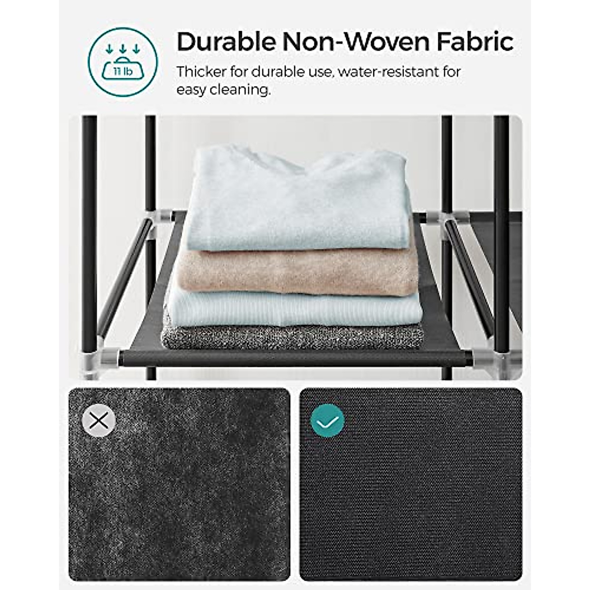 SONGMICS Portable Closet, Wardrobe Closet Organizer with Cover, 3 Hanging Rods and Shelves, 4 Side Pockets, 51.2 x 17.7 x 65.7 Inches, Large Capacity for Bedroom, Living Room, Black URYG092B02