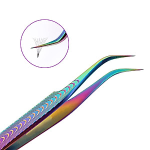 Kolybel Eyelash Extension Tweezers Professional Precision Stainless Steel Lash Extension Tweezers for Mega Volume and Mink Eyelashes Extensions Applying Curved Tips（Color-K05)