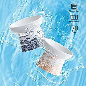 TAMAYKIM Tilted Ceramic Elevated Cat Bowls, Food and Water Raised Bowl Set for Kitty Cats and Small Dogs, Porcelain Elevated Stress Free Feeding Pet Bowl Dish, Set of 2