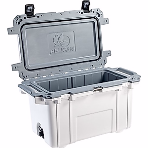 Pelican 70QT Elite Cooler (White/Grey) | 46 Can Capacity with Ice | 9 Day Ice Retention | Built-in Cup Holders & Bottle Opener | Guaranteed for Life