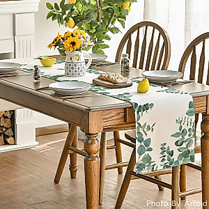 Artoid Mode Eucalyptus Leaves Table Runner, Seasonal Spring Summer Green Plants Holiday Kitchen Dining Table Decoration for Home Party Decor 13 x 72 Inch