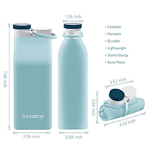 mountop Collapsible Water Bottle, Portable Food Grade Silicone Foldable Travel Reusable Leak Proof Water Bottles for Traveling Running Fitness BPA Free, 20oz, Blue