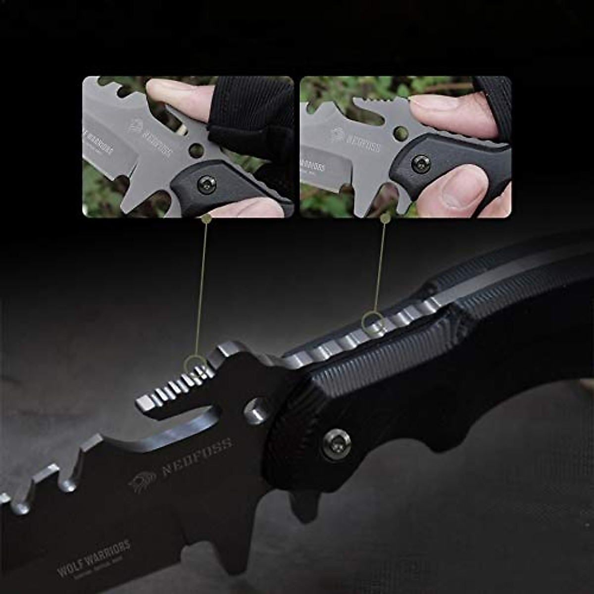 NedFoss 9.25" Fixed Blade Hunting Knife Bushcraft Knife, 440 Stainless Steel Full Tang Survival Knife w/G10 Handle and Sheath for Outdoor Camping, Fishing (GRAY WOLF)