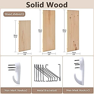 Allboss Wall Mounted Floating Shelves Set of 3 Rustic Solid Wooden Wall Collection Storage Shelf Suitable for Bedroom Bathroom, Living Room, Kitchen, Laundry Room(Original Wood)