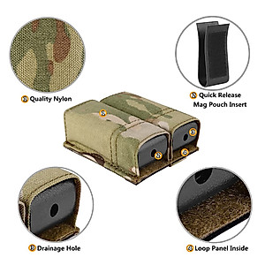 KRYDEX Double Pistol Mag Pouch, Nylon Magazine Pouch 9mm with Quick Release Kydex Magazine Pouch Insert (MC)