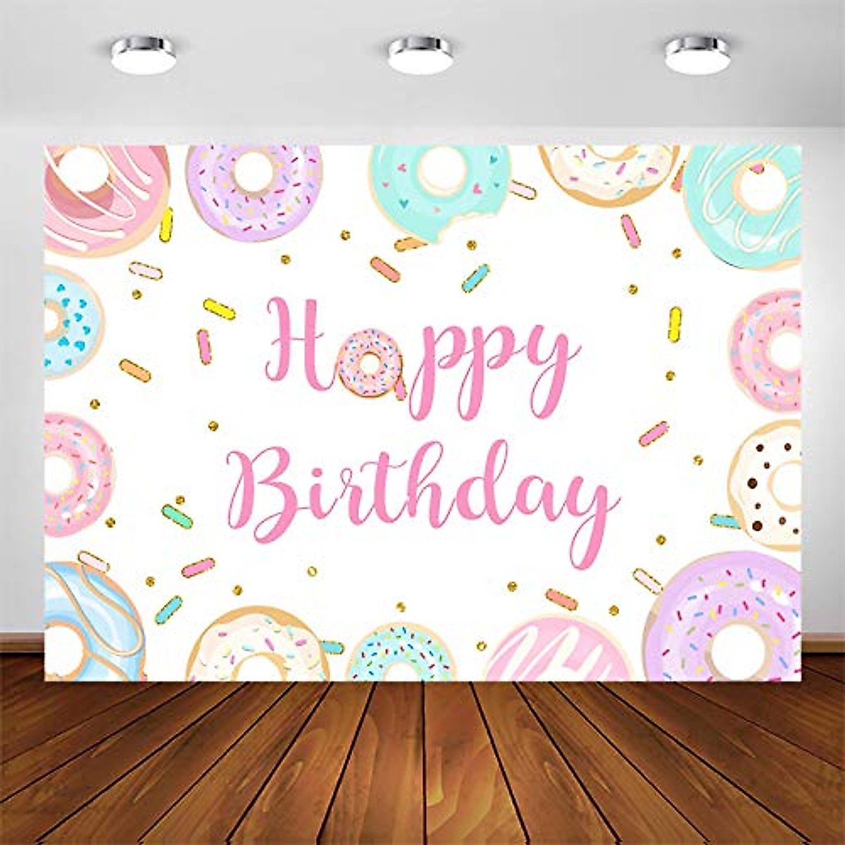 Avezano Donut Birthday Backdrop for Girls Party Decorations Sweet Donut Happy Birthday Party Banner Photography Background Donut Grow Up Bday Cake Table Photoshoot (7x5ft)