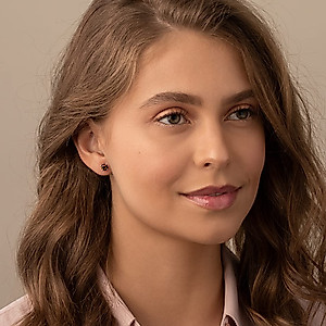 Peora 14K White Gold Created Black Fire Opal Stud Earrings for Women, Hypoallergenic Solitaire 1 Carat total Round Shape 6mm, October Birthstone, Friction Back