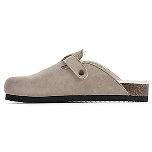 WHITE MOUNTAIN Shoes Bari Leather Footbeds Clog, Taupe/Suede W/Faux Fur, 7 M