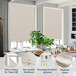 Sunbox Cordless Roman Shades for Windows, Fabric and Texture Roman Shade,Window Treatments,for Home,Bedroom,French Door,Linen