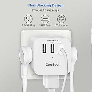 Multi Plug Outlet Adapter, Cruise Power Strip No Surge Protector with USB Outlets, USB Wall Charger with 3 Outlets 3 USB Ports(3.1A), Wall Plug Outlet Extenders for Travel Home Office