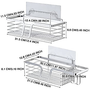 AJAIUJ Shower Caddy with Adhesive Bathroom Hollow Shelf SUS304 Stainless Steel No Drilling Wall Mounted Waterproof and Rustproof 2 Packs Silver…