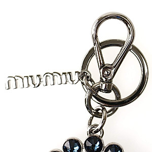 Prada Miu Miu Trick Oval Crystal Dark Blue Plex Charm Key Chain 5TM092