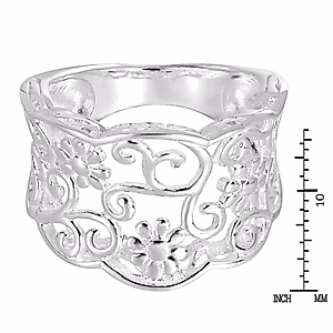 AeraVida Gorgeous Floral Filigree Vines .925 Sterling Silver Ring (10) | Vintage Silver Ring for Women | Fashion Jewelry