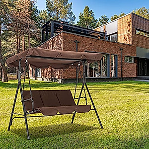 Patio Swing Chair, Outdoor Swing Pools Patio Swings with Canopy Hammock Bench Steel 3-Person Seat with Canopy Leisure Swing Chairs Suitable for Picnic Camping Garden Party Use（Coffee）