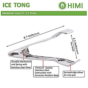 HINMAY Ice Tongs for Ice Bucket 6-3/4 Inch - Set of 2 - Premium 18/8 Stainless Steel Ice Tongs with Teeth for Ice Sugar Cubes Tea Party Coffee Bar Food Serving