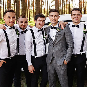 AOMIG Mens Braces, X Shape Mens Suspenders with 4 Strong Metal Clips, 3.5cm Wide Heavy Duty Suspenders, Adjustable Elastic Suspenders Trousers Braces for Graduation Business Party Gifts（Black）