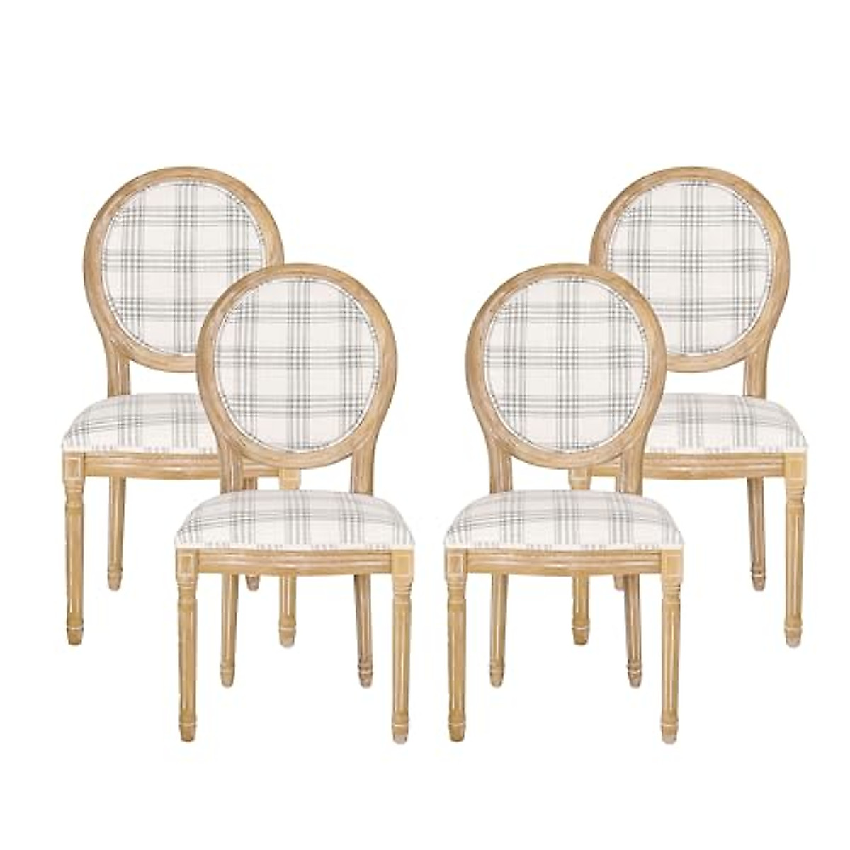 Christopher Knight Home Phinnaeus Dining Chair Set, Set of 4, Wood, Gray Plaid + Light Beige + Natural