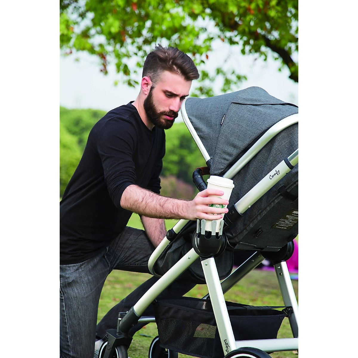 Stroller Cup Holder with Flexible Grips and Newly Designed Adjustable Straps, Universal, 360 Degrees Rotation, Multi-Functional 2020-Model