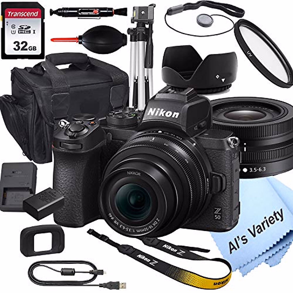 Nikon Z50 Mirrorless Digital Camera with 16-50mm Lens+ 32GB Card, Tripod, Case, and More (18pc Bundle)