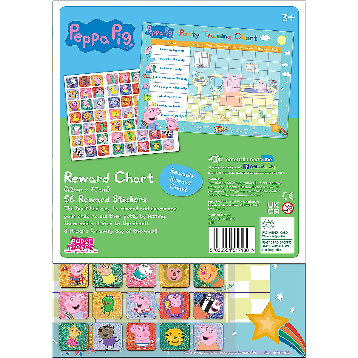 Paper Projects 01.70.30.022 Peppa Pig Potty and Toilet Training Reward Chart and 56 Sparkly Stickers, Pink