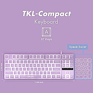 Gaming Keyboard and Mouse Purple Keyboard with White Backlit,CHONCNHOW 87keys LED Keyboard and Mic 3600DPI Wired 19-Keys No Conflict for Windows/Mac/Games（PurpleI，lluminated Key）