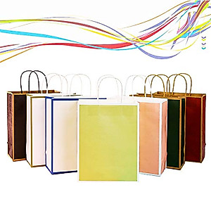 KEYYOOMY 12 Pieces Gift Paper Bags (5.9 x 8.2 x 3.1 in), White Gold Kraft Favor Bags with Handles for Birthday, Gift, Wedding and Party Celebrations