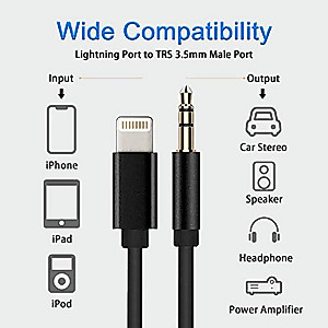 Aux Cord for iPhone, [Apple MFi Certified] Lightning to 3.5mm Audio Cable for Car, Headphone Jack Adapter Compatible with iPhone 12/11/XS/XR/X/8/7/6/iPad to Car/Home Stereo/Headphone/Speaker (3.3ft)