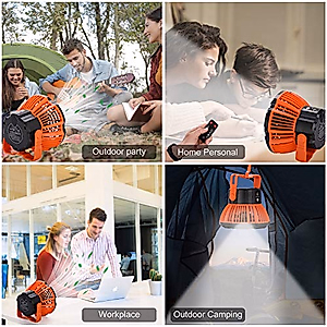 Portable Camping Fan with LED Light, USB Rechargeable Fan High Capacity Battery 3 Speeds Adjustable Remote Control Ceiling Hanging Tent Fan for Outdoor Camping Lantern Emergency, Home, Office, Travel