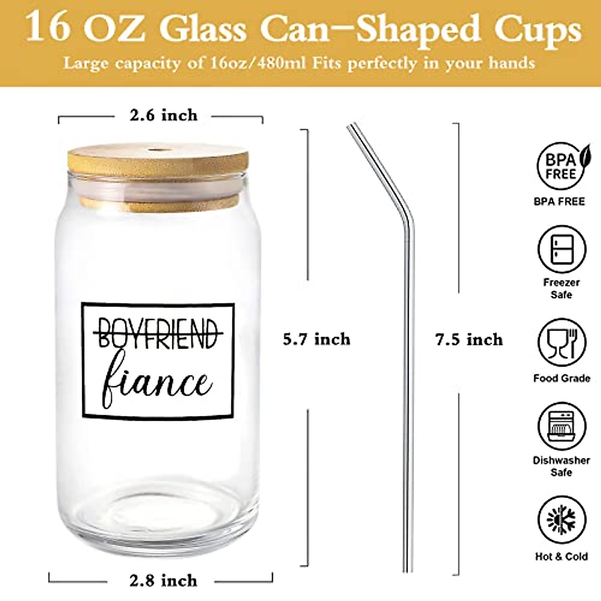 axqania Engagement Gifts for Couples, 16 Oz Coffee Glass, Bride and Groom Gifts, Funny Wedding Gifts for Couple, Just Married Gift, Mr and Mrs, Newlywed, Anniversary, Bridal Shower Gifts