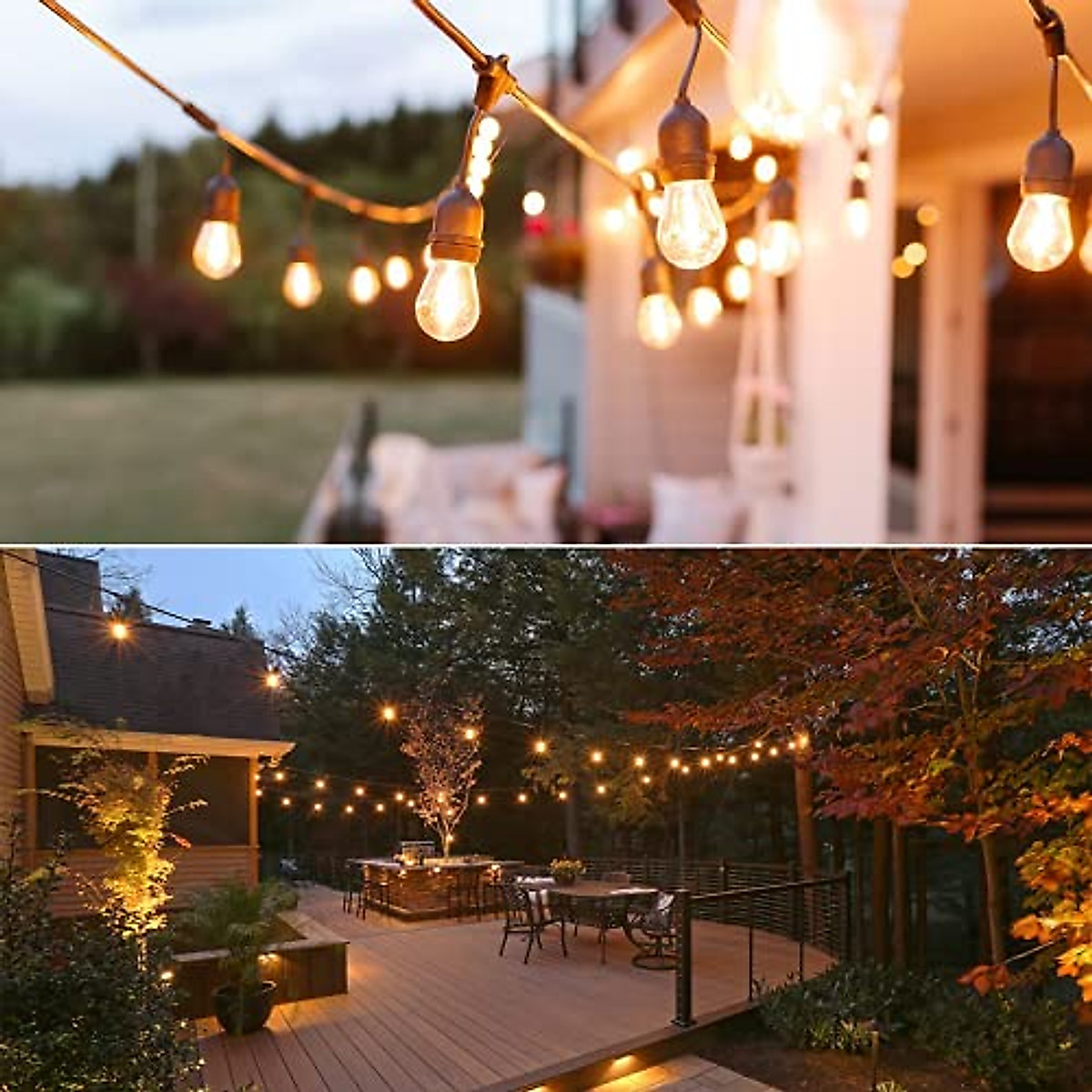 SUNTHIN LED Outdoor String Lights, 2 Pack 48ft Patio Lights Commercial Waterproof Hanging Lights with 0.9W Dimmable Shatterproof Plastic Bulbs for Decor Outside, Backyard, Party, Porch, Bistro, Garden